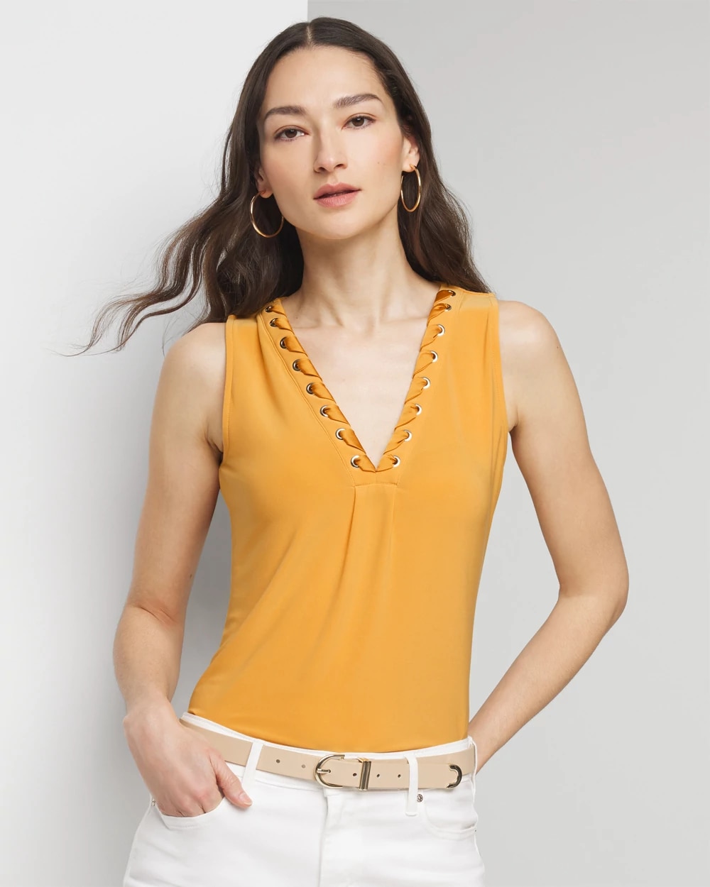 Matte Jersey Lace Notch Neck Tank | White House Black Market Matte Jersey Lace Notch Neck Tank | White House Black Market